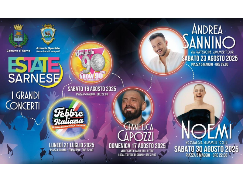 Sarno. Presentata l'Estate Sarnese 2025: ospiti Andrea Sannino e Noemi